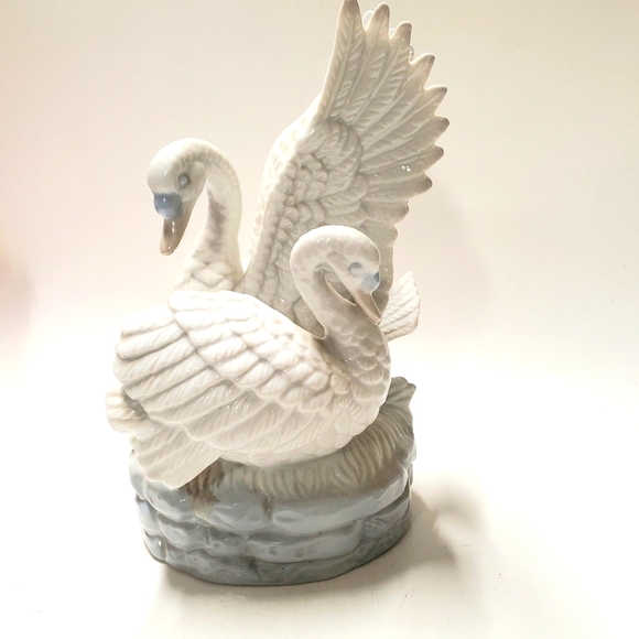 Accents | Delicate Glazed Porcelain Swans Music Box Plays Swan Lake ...